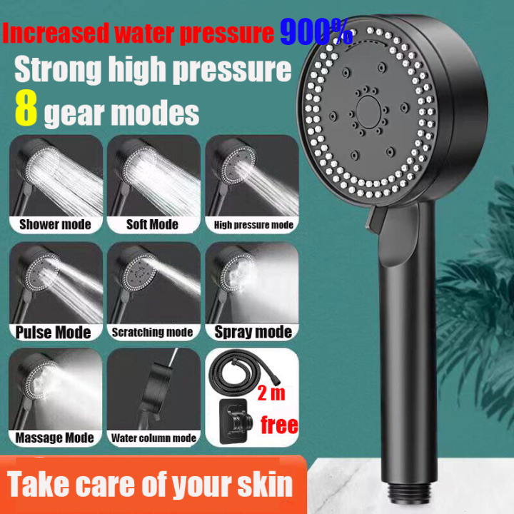 8 Modes Massage Shower Head High Pressure rain shower Adjustable Large ...