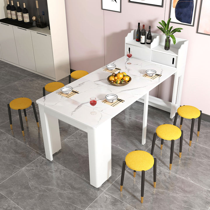 Stone Plate Foldable Dining Table Small Apartment Household Solid Wood ...