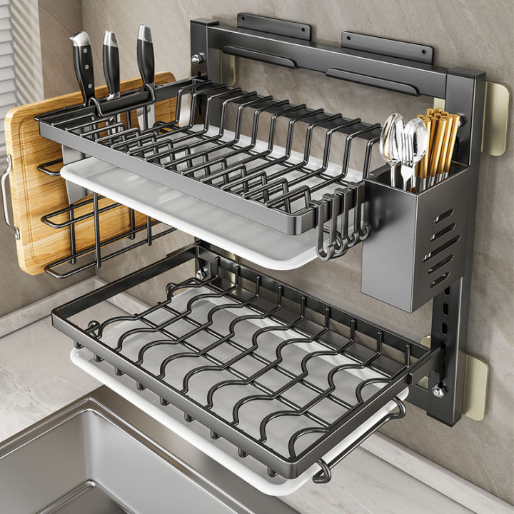 Kitchen Multi-Functional Bowl Dish Storage Rack Wall-Mounted Dishwasher ...