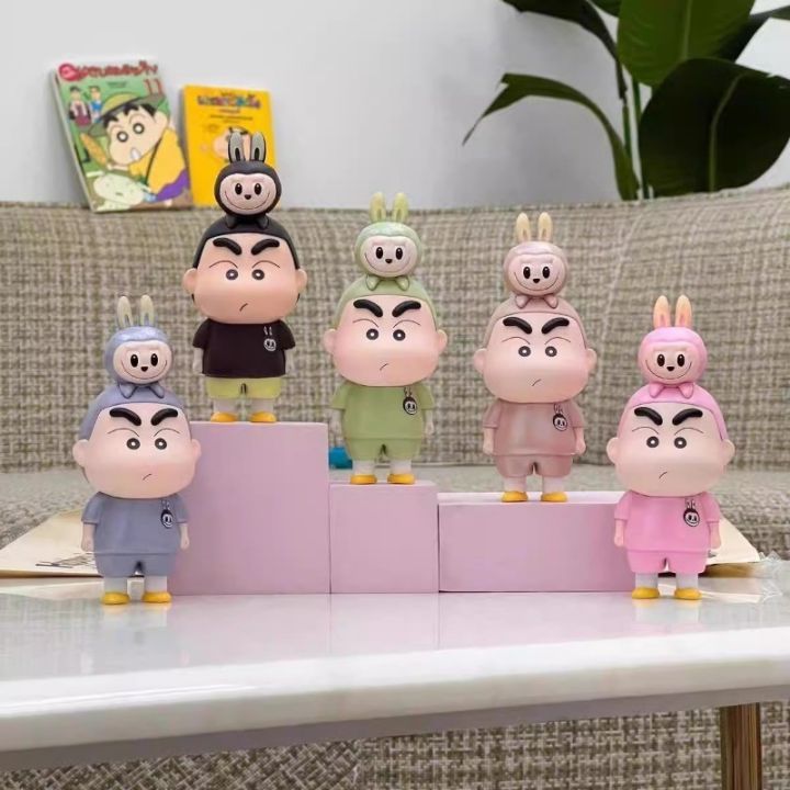 Crayon Shin-Chan Labubu อะนิเมะตัวเลข Kawaii เดสก์ท็อปตกแต่งตุ๊กตาเด็ก ...