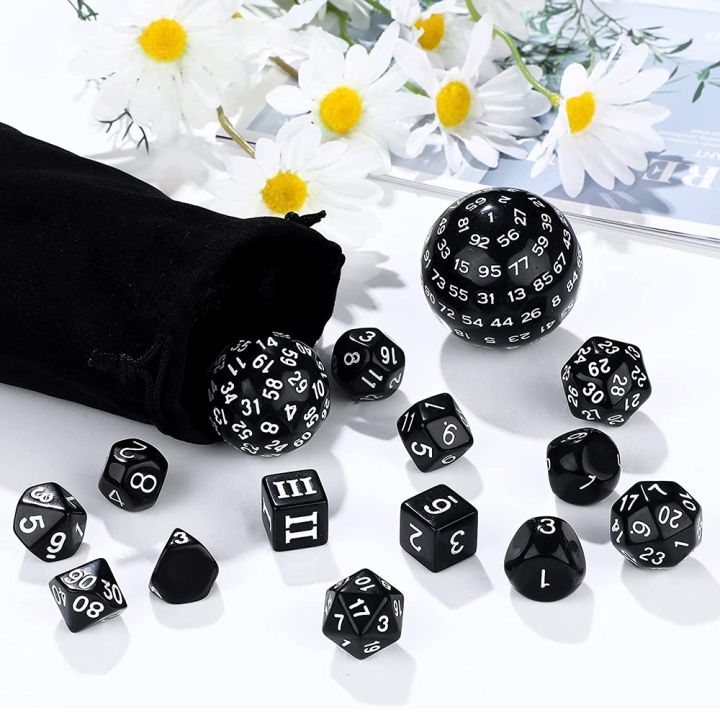 15Pcs/Set Polyhedral Dice D3-D100 Spherical RPG Complete DND Opaque Black 100 Sides Dices Role ...