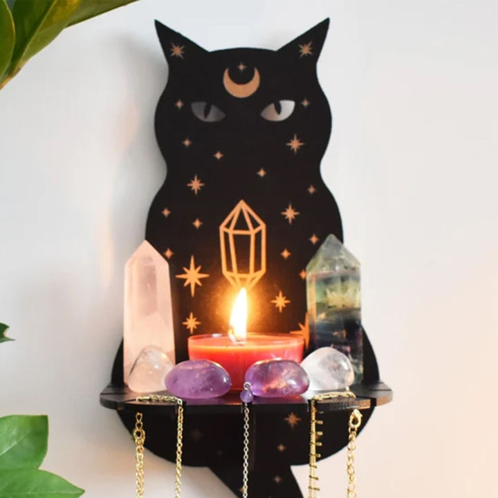 Cat Wall Crystal Shelf Cute Wooden Wall Shelf Crystal Display Organizer ...