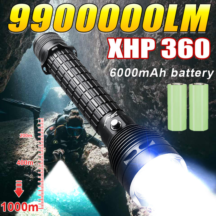 2026 Powerful LED Diving Flashlight Bright Rechargeable 2*18650/26650 ...