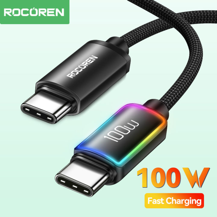 Rocoren LED Type C to USB C PD 100W Fast Charging Cable for iPhone 15 Pro Max Samsung S23 Ultra ...