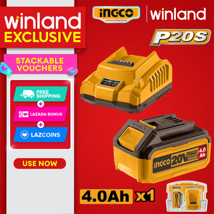 Ingco by Winland P20S Lithium-Ion Battery And Charger Kit 20V FBCPK1214 ...