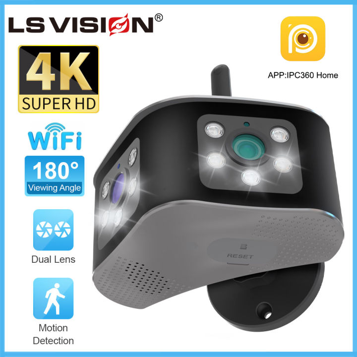 LS VISION 4K 8MP Dual Lens CCTV Security Camera 4X Digital Zoom 180 Degree Wide Angle WIFI ...
