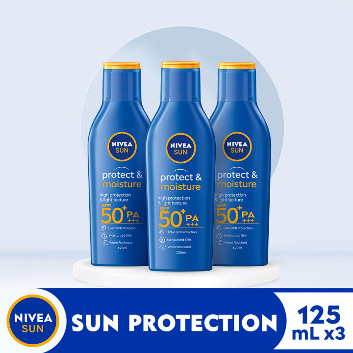 PACK OF 3 NIVEA Sun Protect & Moisture Lotion Body Sunscreen with SPF ...