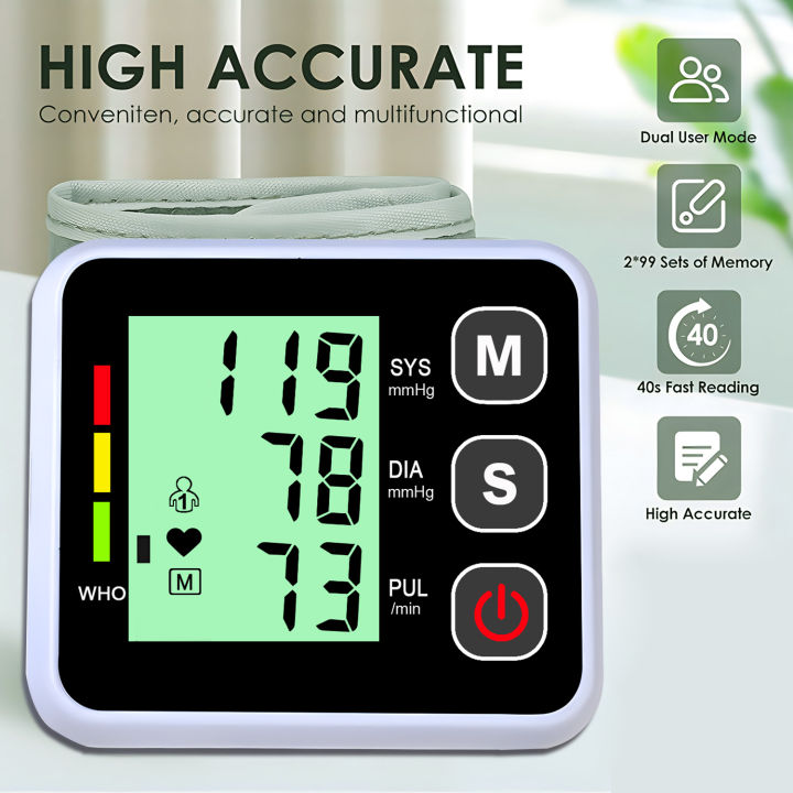 LCD Display Wrist Blood Pressure Monitor Tonometer Tensiometer ...