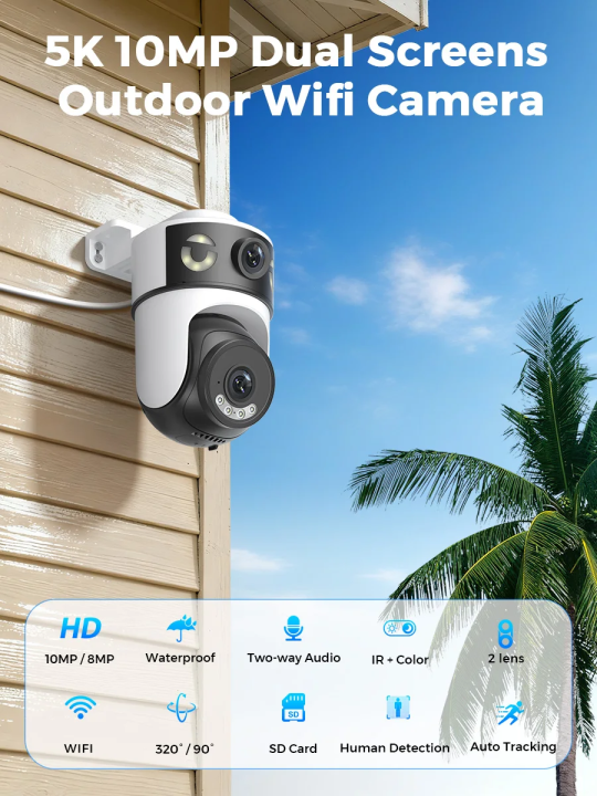 10MP 5K Dual Lens Dual Screens Wifi Camera Smart Night Vision 8MP 4K ...