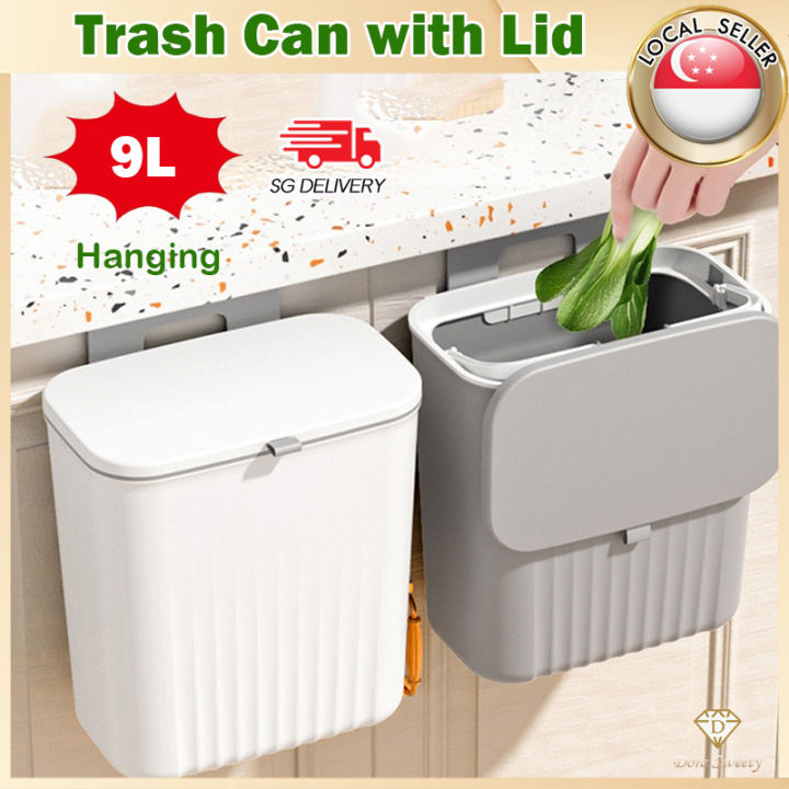 🇸🇬【SG stock】Kitchen Bin with Lid 9LHanging Kitchen Dustbin hanging bin ...