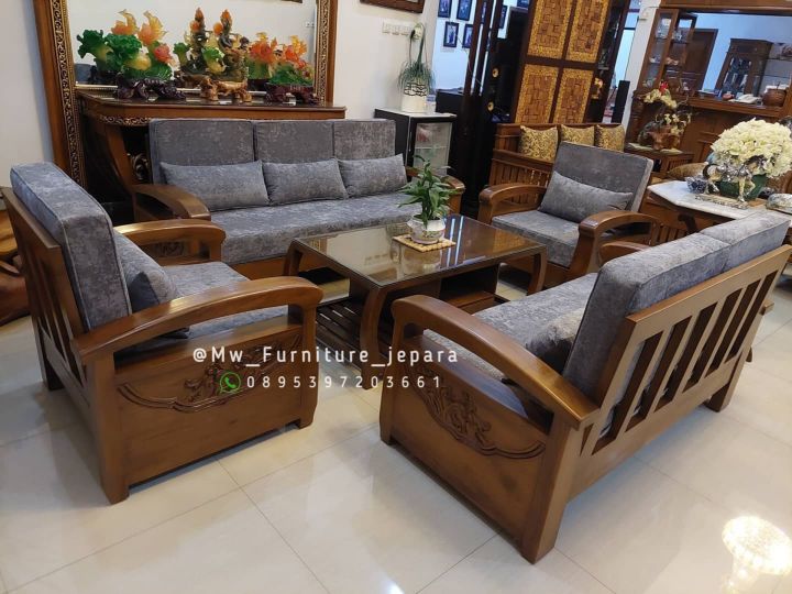 Set Kursi Sofa Tamu Minimalis Jati Jumbo Luxury 3,2,1,1 & Meja Tamu ...