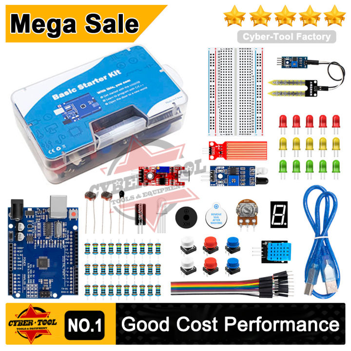 Basic Starter Kit For Arduino Uno R3 With Code Breadboard Jumper Wire Led Diodes Obstacle ...
