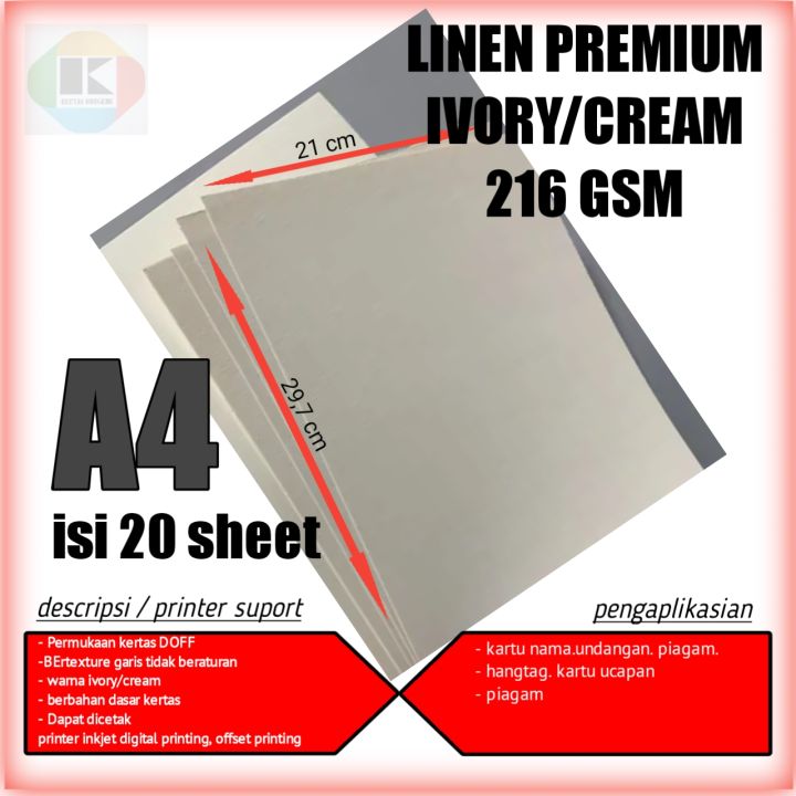 kertas linen A4 cream/ivory 216 gsm isi 20 lembar kertas linen Japan ...