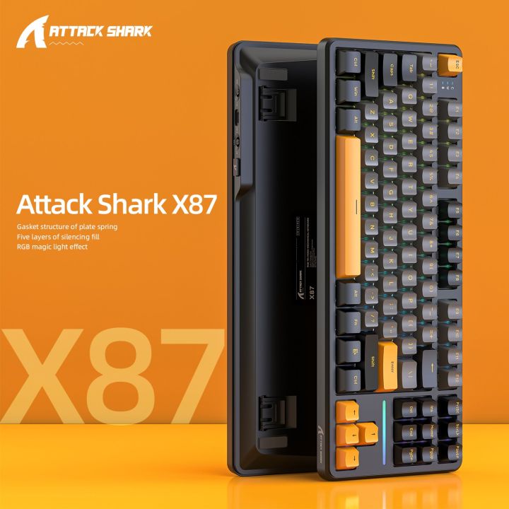 X87ฉลามโจมตีแบบไร้สายสลักด้วย PBT โปร่งแสงและปุ่มไล่ระดับสี RGB ระบบ ...