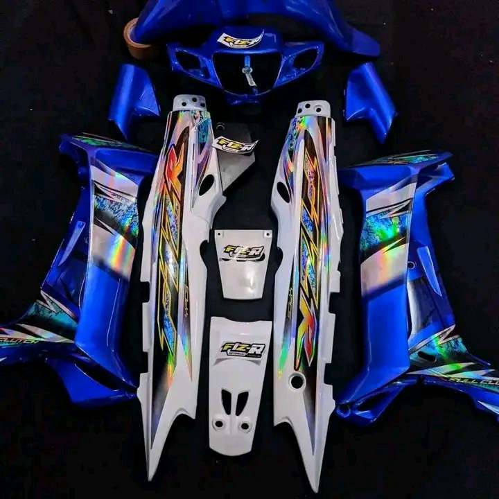 cover body Yamaha FIZR warna biru putih striping hologram limited ...