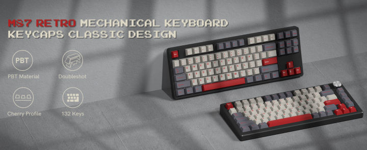 WOMIER 132 Keys Retro Dark Grey Red PBT Keycap Double Shot Cherry ...