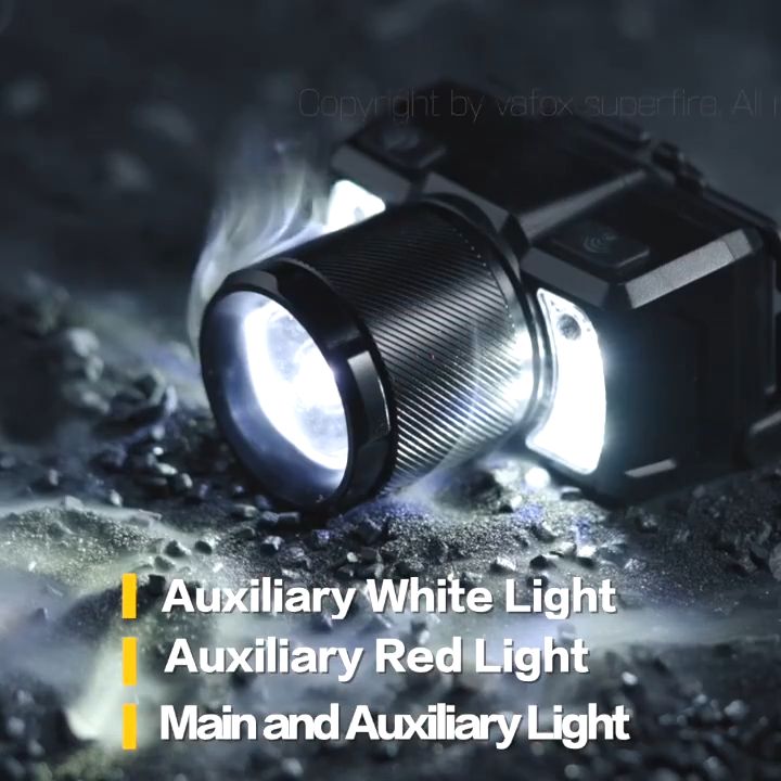 SUPERFIRE HL25 Zoomable Headlamp Super Bright 15W Type-c Rechargable Smart sensor Head Torch Red ...