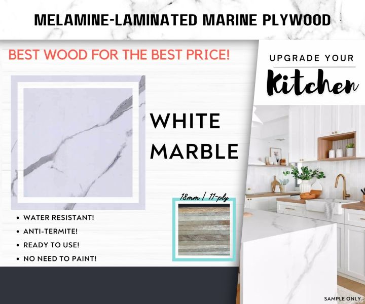 8 ft x 4 ft x 18mm WHITE MARBLE double face - MELAMINE LAMINATED MARINE ...