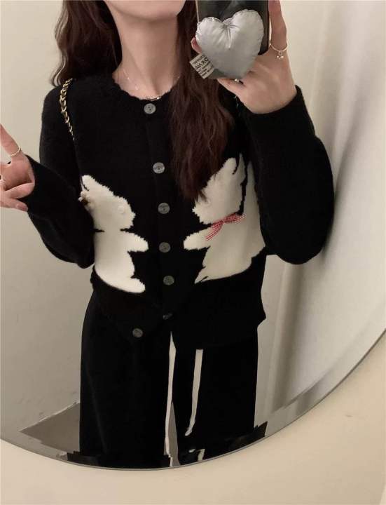 พร้อมส่ง rabbit cardigan (red/ black) | Lazada.co.th