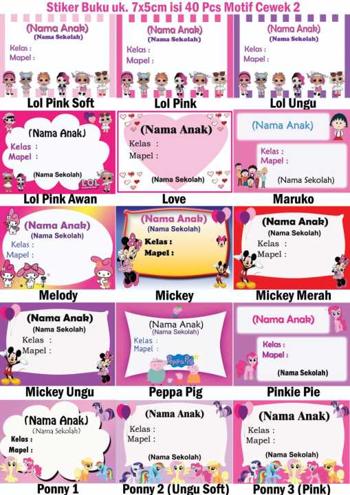 Stiker Buku Motif Cewek 2/Label Buku/Stiker Nama Buku/Stiker Mapel ...