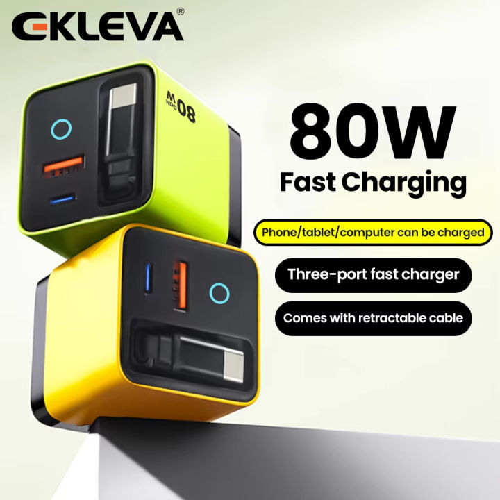 EKLEVA 80W Super Fast Charge Type C USB Phone Charger With Telescopic ...