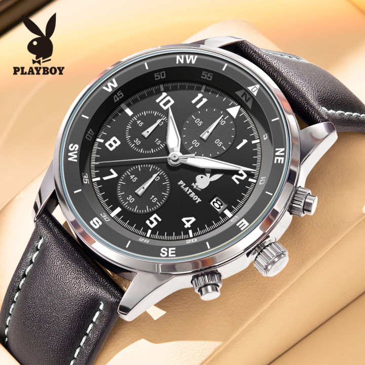 PLAYBOY genuine men's watch waterproof fashion leather strap multi ...