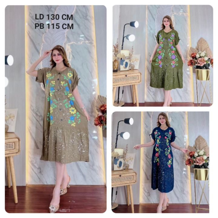 Daster lukis kancing LD 130 CM/Daster cantik/daster viral/daster elegan ...