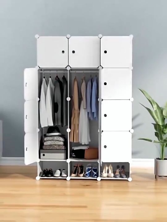 NINI Almari baju White Door Cabinet Hanging DIY Wardrobe Plastic ...