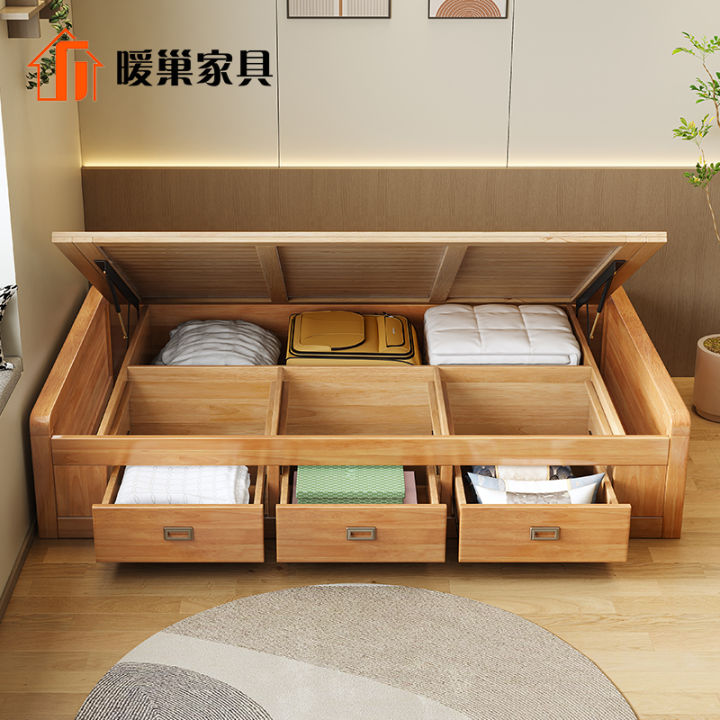 Solid Wood Non-Bedside Bed Log Tatami Bed Floor Storage Box Body ...