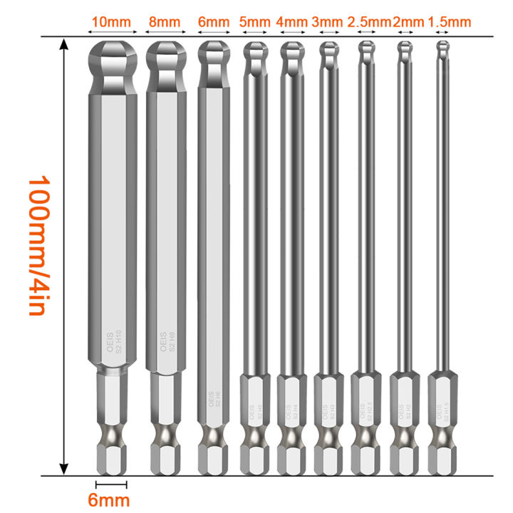 Ball End Hex Screwdriver Bits Set Metric-Allen Hex Bit 100mm Long ...