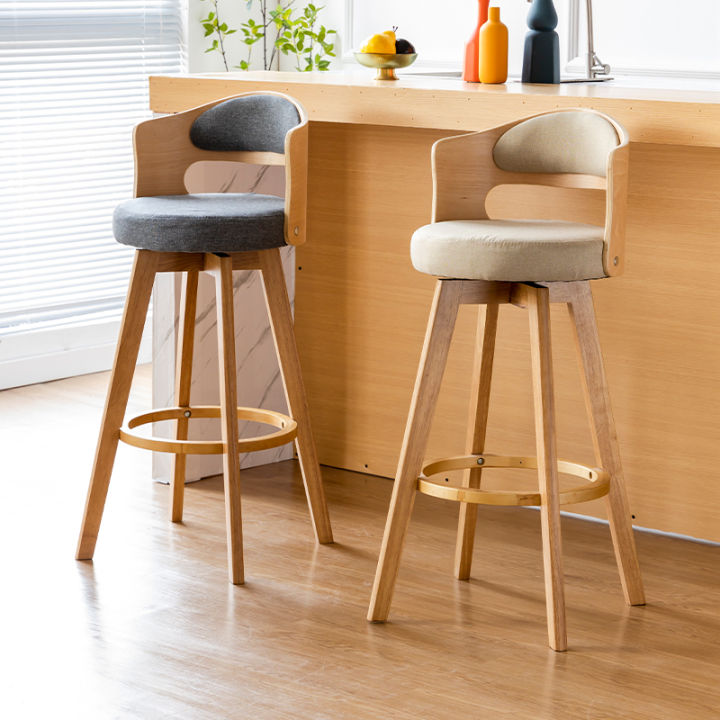 Solid Wood Bar Stool Modern Minimalist Club Chair Backrest Rotating ...