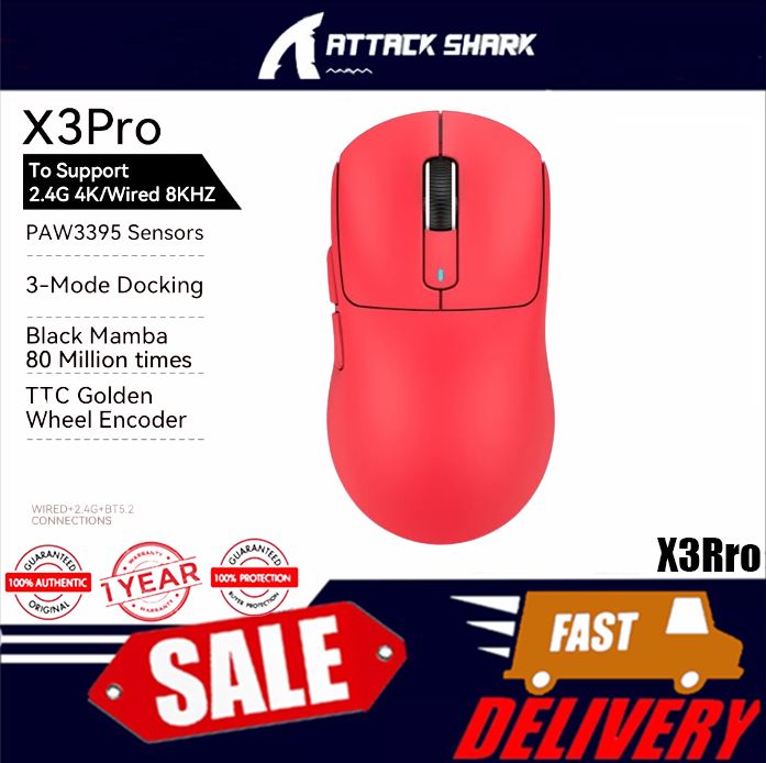 Attack Shark X3Pro Bluetooth Mouse, Wired Mode, 8kHz, Pixart Paw3395, Trimode, Wireless Mode ...