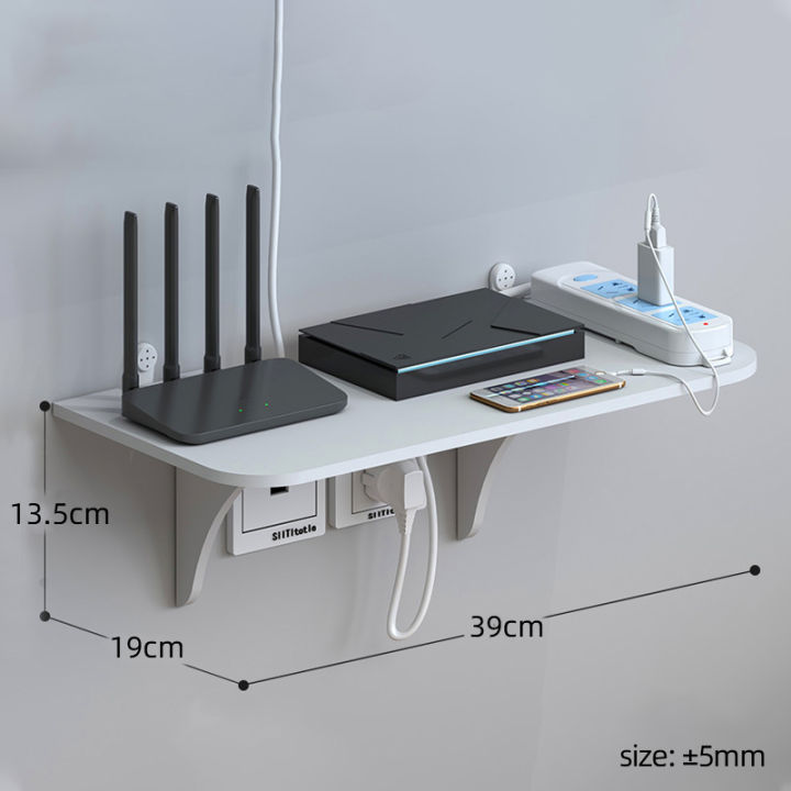 Wall Mounted Shelf with Hooks for WiFi Router Set Top Box Power Strip ...