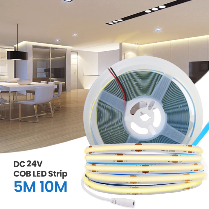5M 10M COB LED Strip Lights DC12V 24V 320LED/M High Density Linear Light Flexible LED Tape for ...