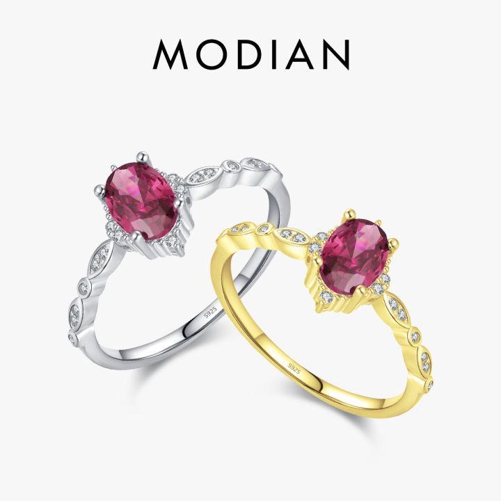 MODian 925ทึบเงินสเตอร์ลิงคลาสสิกมงกุฎสีแดงแหวนใส่นิ้ว CZ สำหรับงาน ...