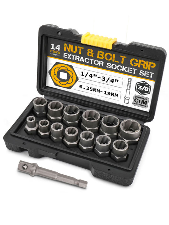 14 Pieces Impact Bolt & Nut Remover Set Cr-Mo Steel Bolt Extractor Tool ...