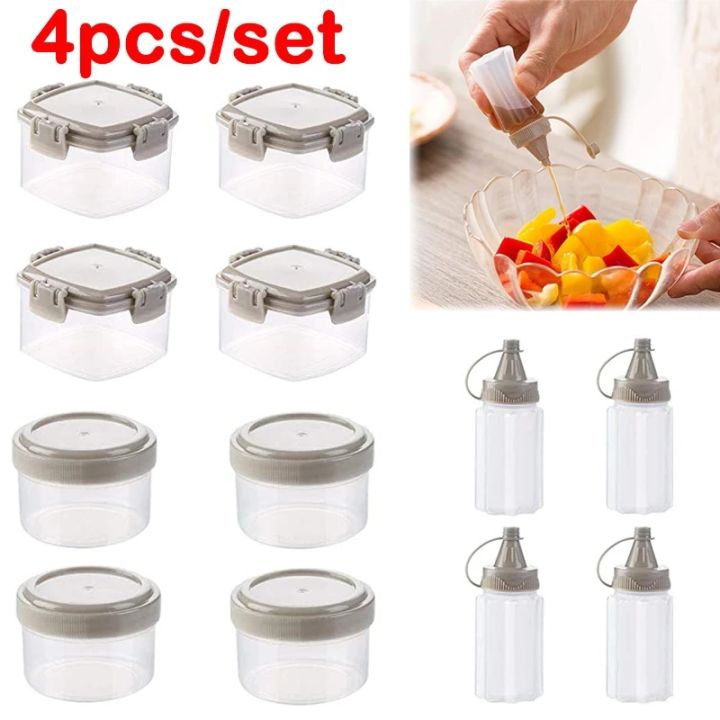 4Pcs/Set Mini Sauce Seasoning Box Portable Transparent PP Bottle Spices ...