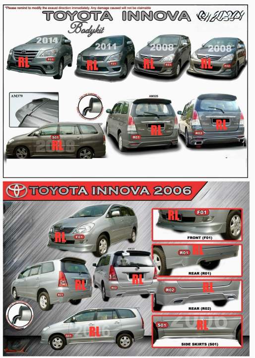 Toyota innova 2006 2007 2008 2009 2010 2011 2012 2013 2014 2015 2016 RL ...