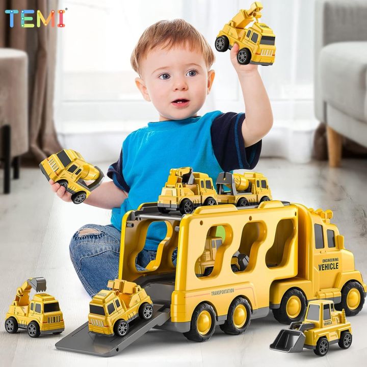 TEMI 5 in 1 Diecast Carrier Truck Toys Cars Engineering Vehicles ...