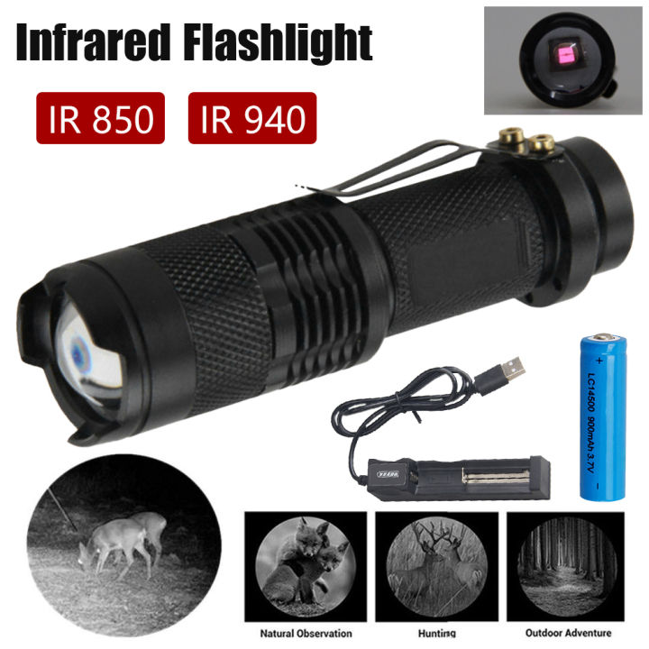 IR 850nm/940nm Infrared Flashlight Torch Hunting Radiation Night Vision light Zoomable Tactical ...