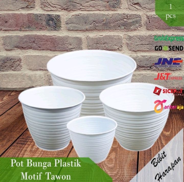 POT TANAMAN/BUNGA MOTIF TAWON PUTIH PLASTIK TEBAL | Lazada Indonesia