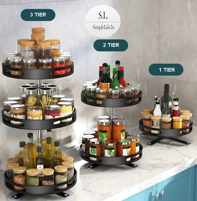360 Rotating Spice Rack Rak Dapur Rotating Rack Seasoning Rack Rak ...