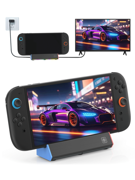 Switch 2 Dock Station with 4K HDMI Output, RGB Breathing Lights, 2 USB ...