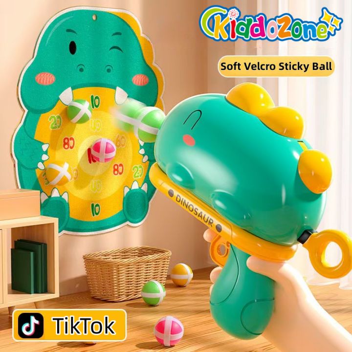 KiddoZone Sticky Ball Dart Board Family Fun Toy Set with Dinosaur ...