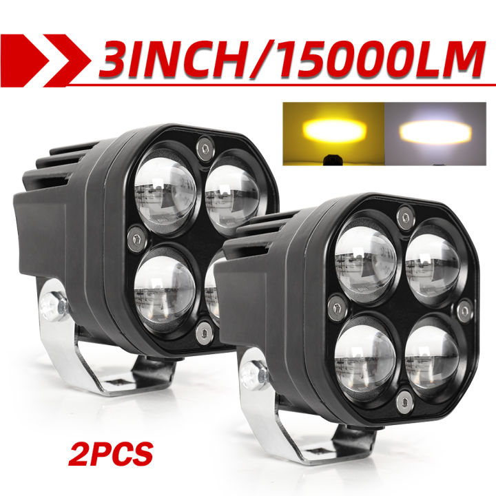 LED Dual Color Amber+White Fog Lights 3Inch 40W Waterproof LED Driving ...