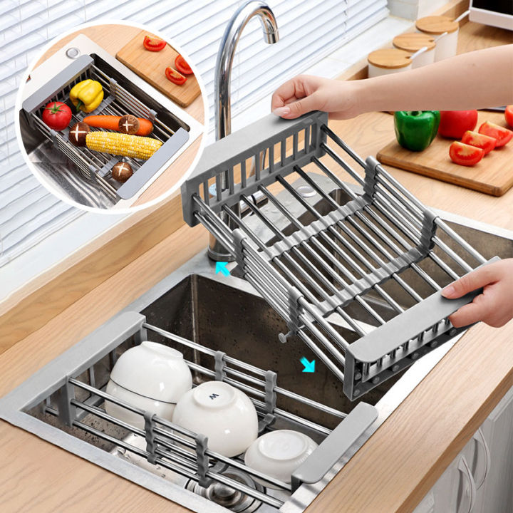 [Local Seller] Adjustable Stainless Steel Kitchen Drainer Basket 伸缩洗菜篮 ...