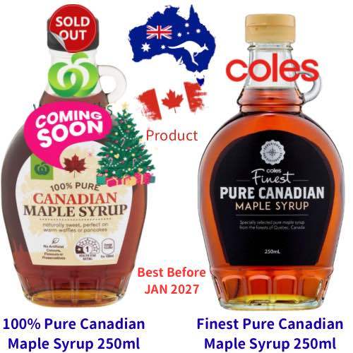 Maple Syrup 100% Pure Canadian Produced for Woolworths/Coles 250ml (BBF ...
