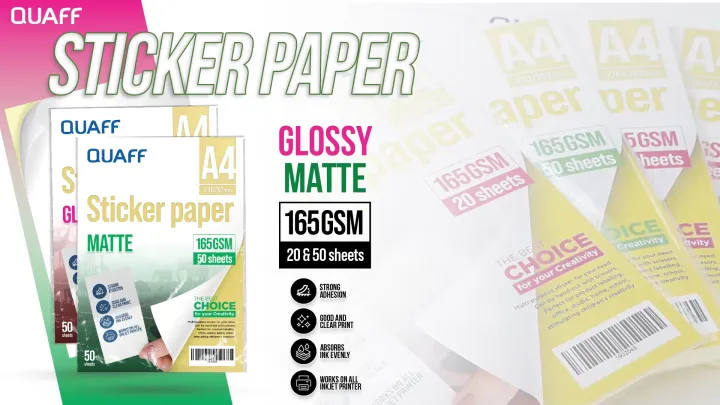 QUAFF 165gsm Sticker Paper Matte/Glossy for Labelling and Decal ...