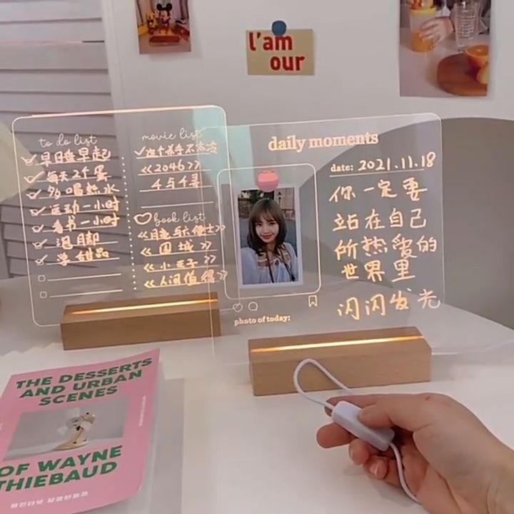 [READY STOCK] ACRYLIC TRANSPARENT LED MEMO BOARD 桌面透明发光记事板 | Lazada