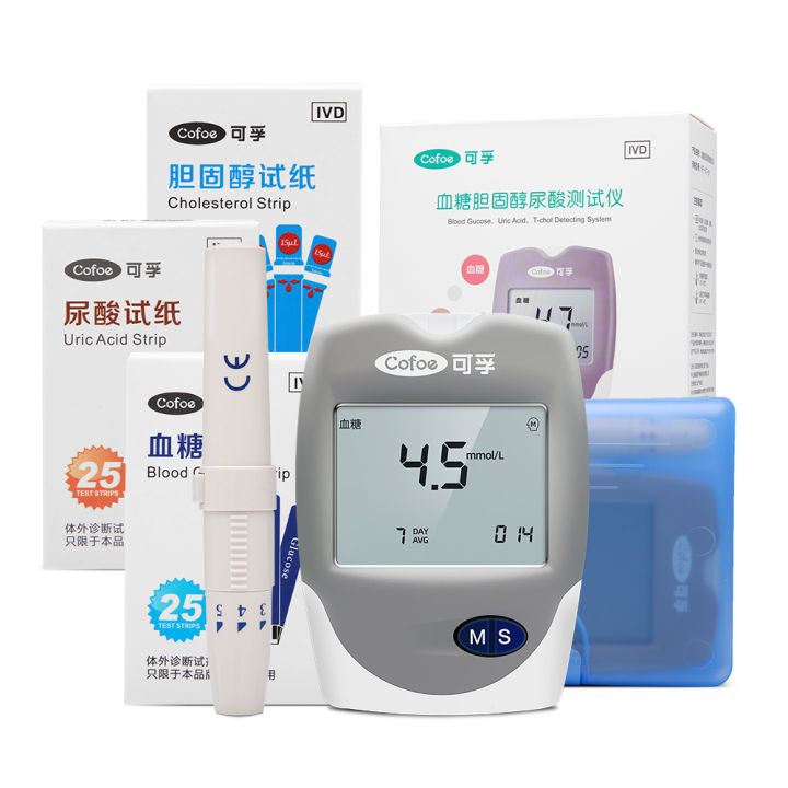 Cofoe 3-in-1 Cholesterol & Uric Acid & Blood Glucose Meter with 85pcs ...